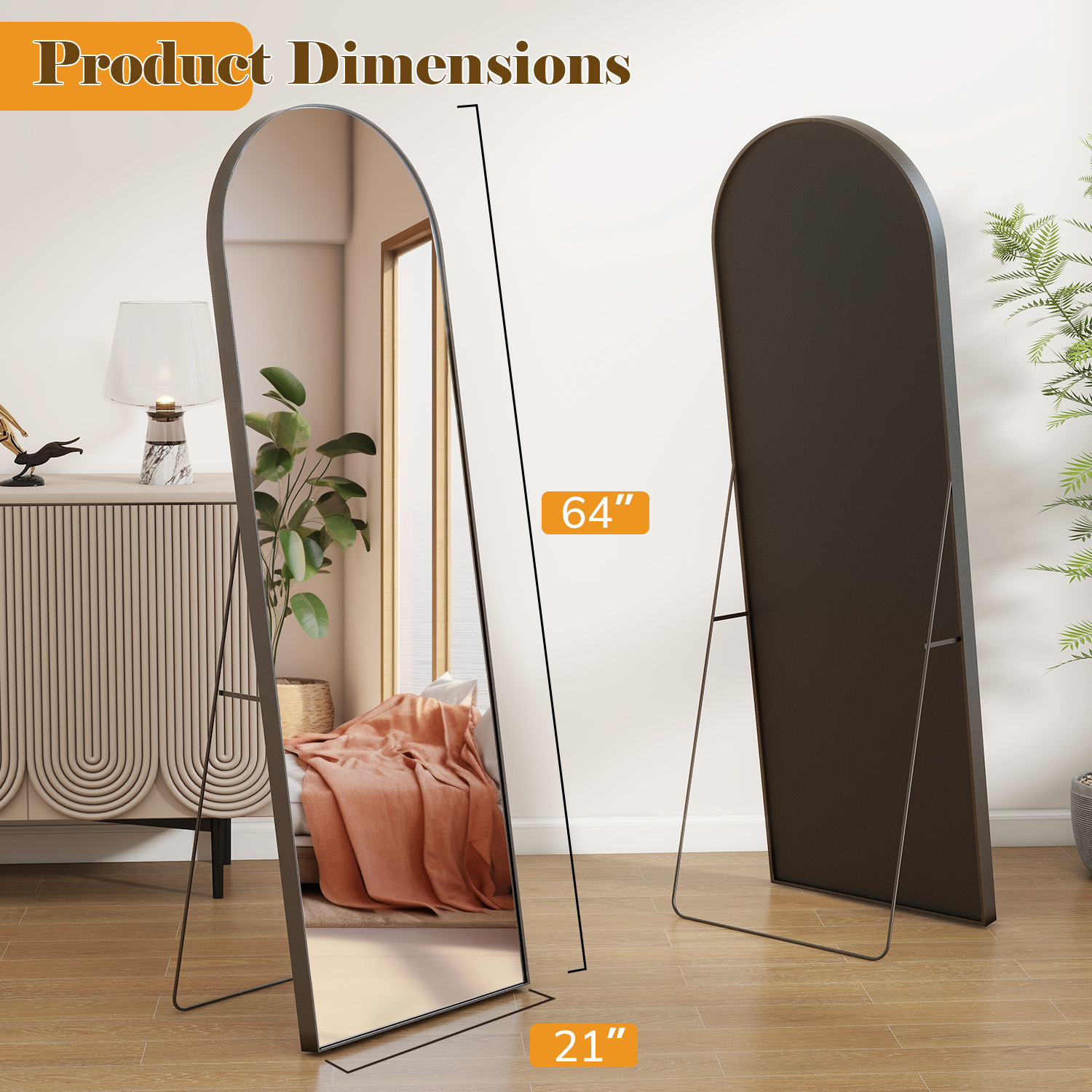 Full Length Mirror 64"x21" Arched Large Full Body Floor Mirror with ...